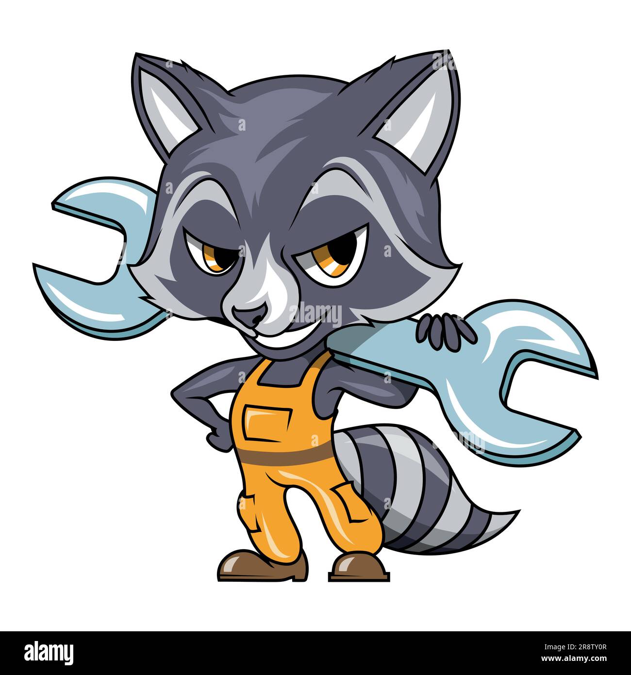 Raccoon with a spanner. Vector illustration of a funny animals. Wild ...