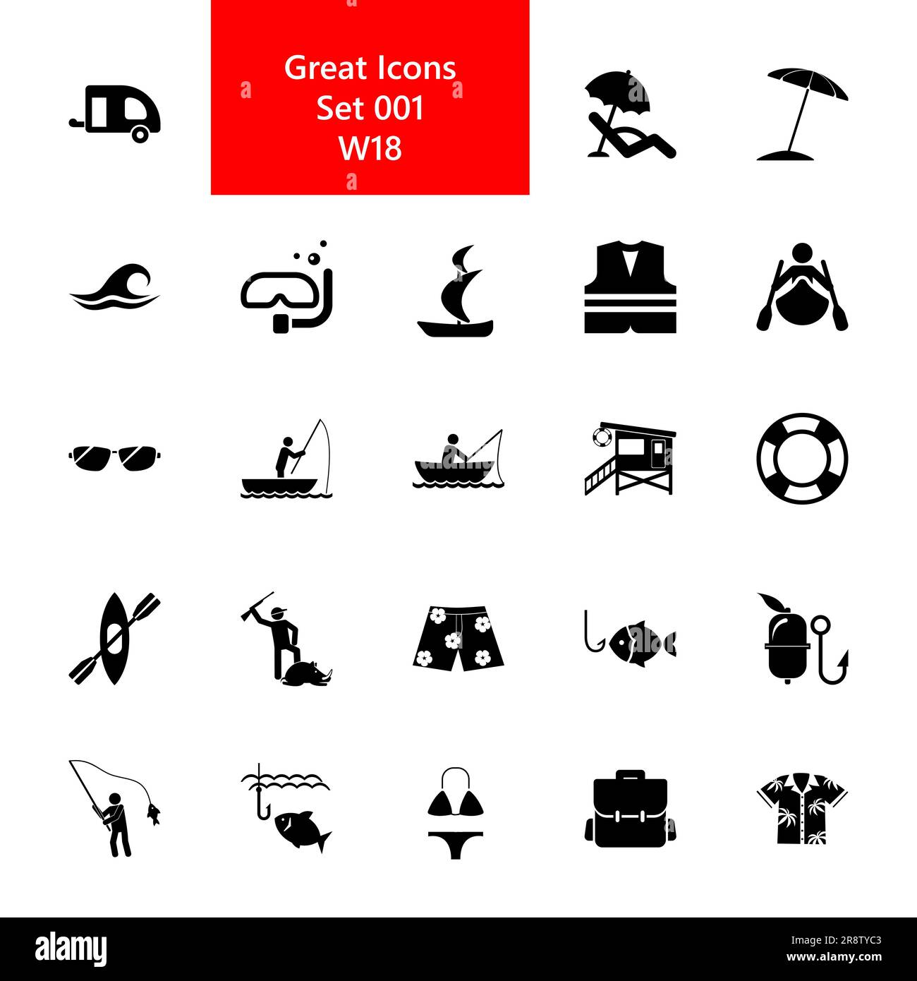 Recreation icon set. Summer vacation and activities collection Stock ...