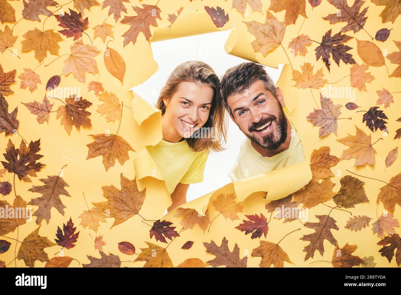 Autumn couple wearing in autumn clothes and looks very sensually ...