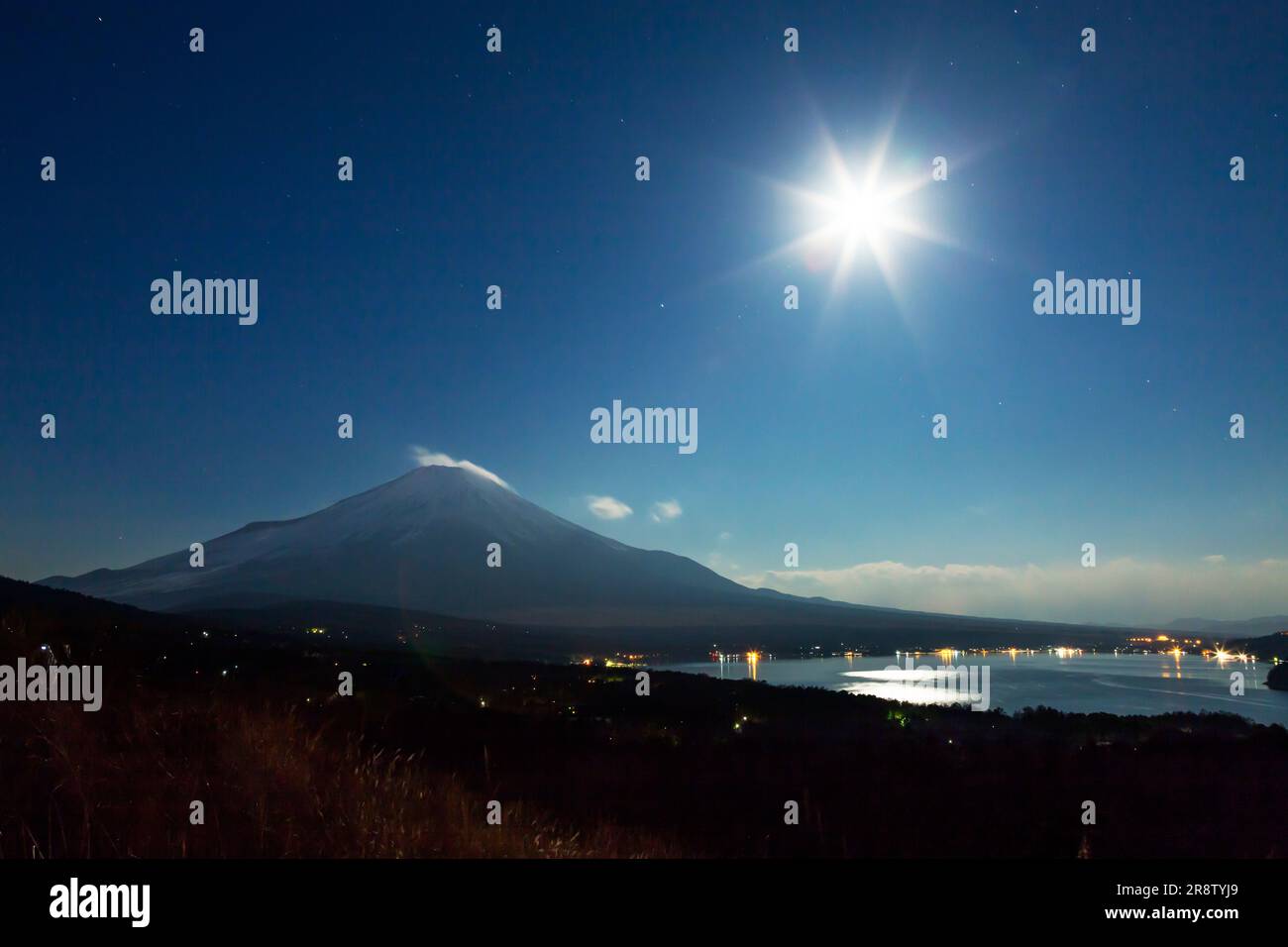 Fuji and Full Moon Stock Photo - Alamy