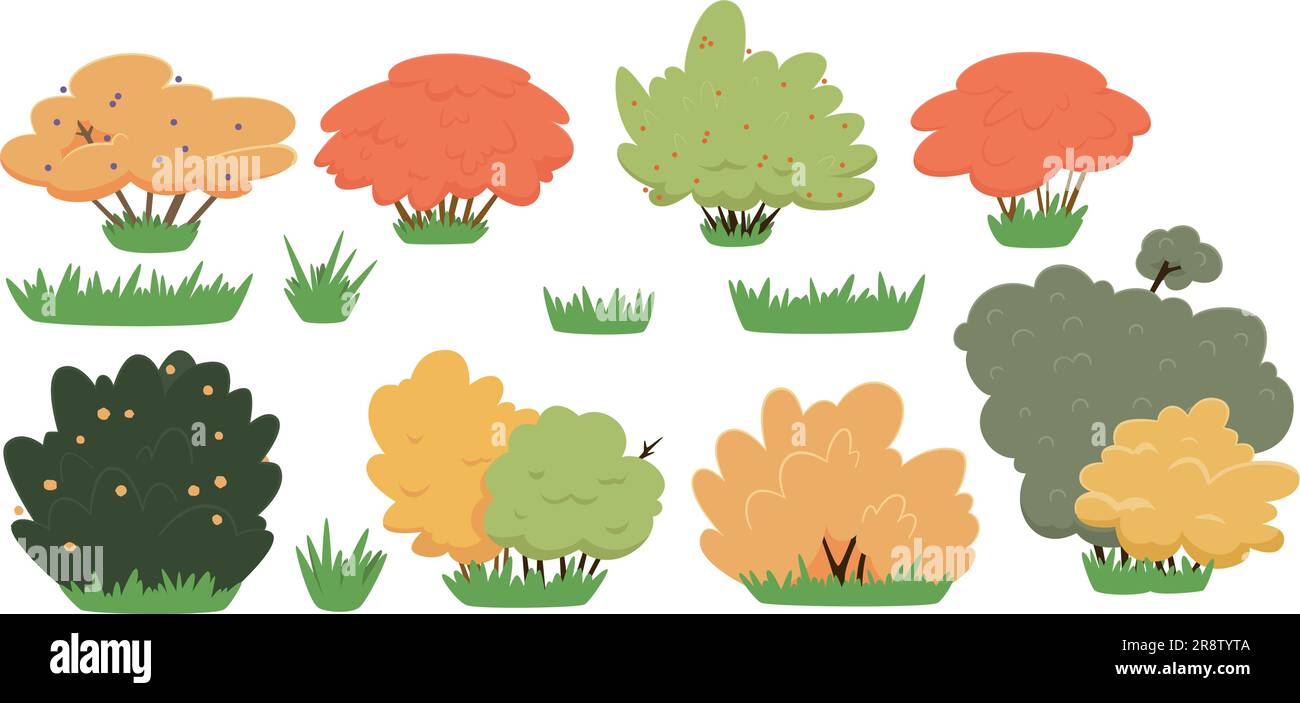 Set of bushes in hand-drawn style for decoration on your works, grass ...