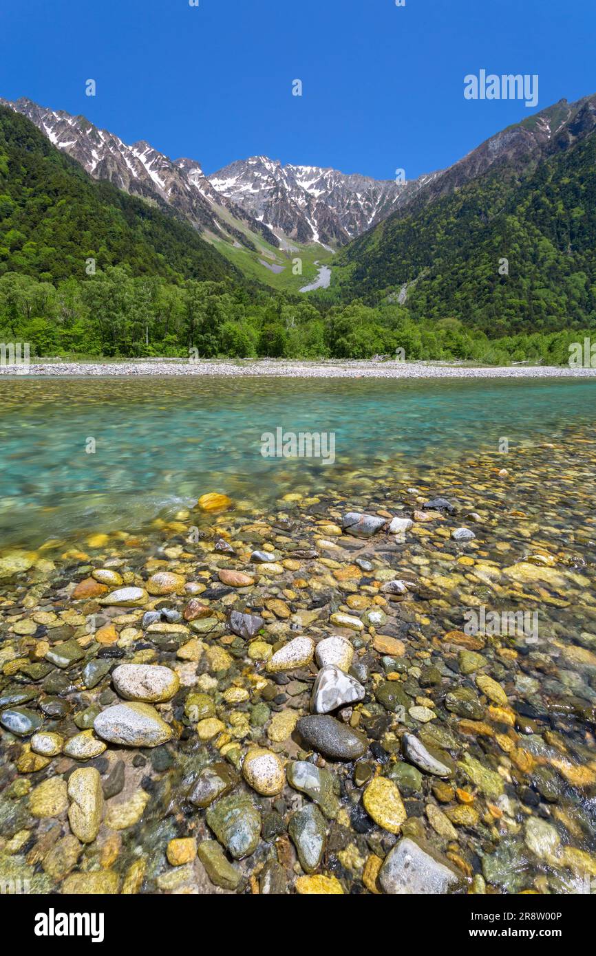Azusa River flow and Hotaka mountain range Stock Photo - Alamy