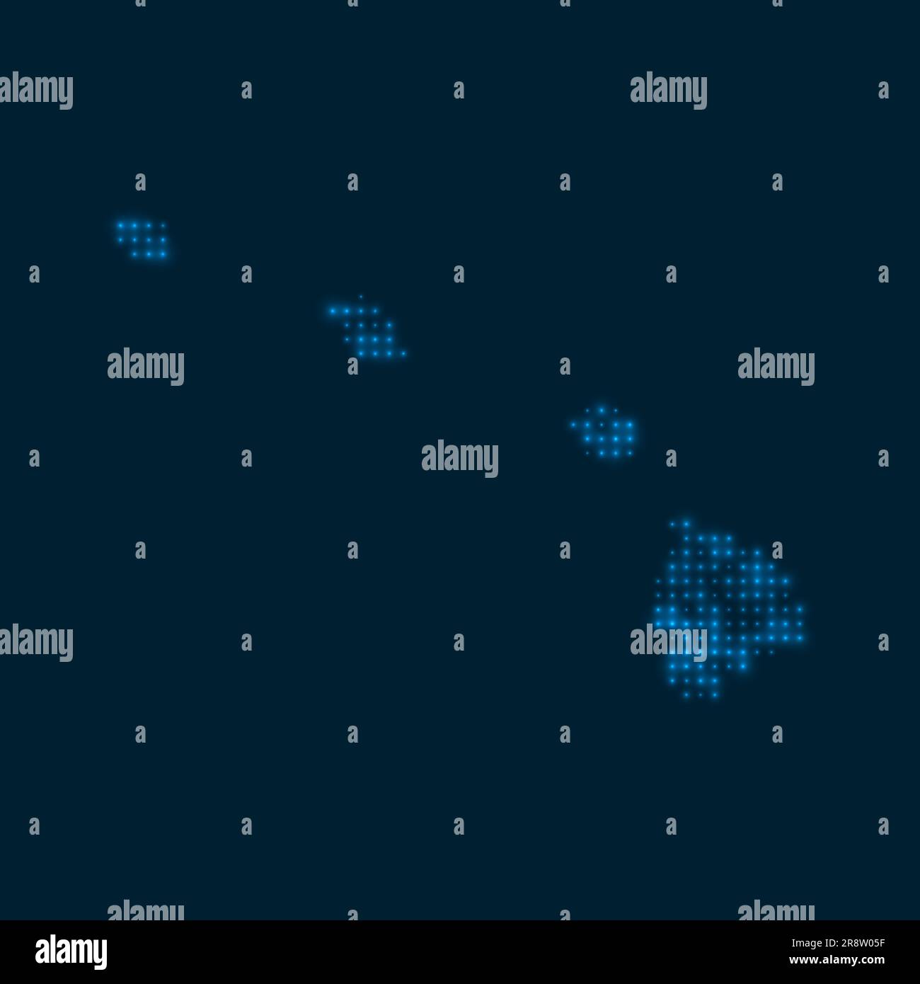 Hawaii dotted glowing map. Shape of the US state with blue bright bulbs ...