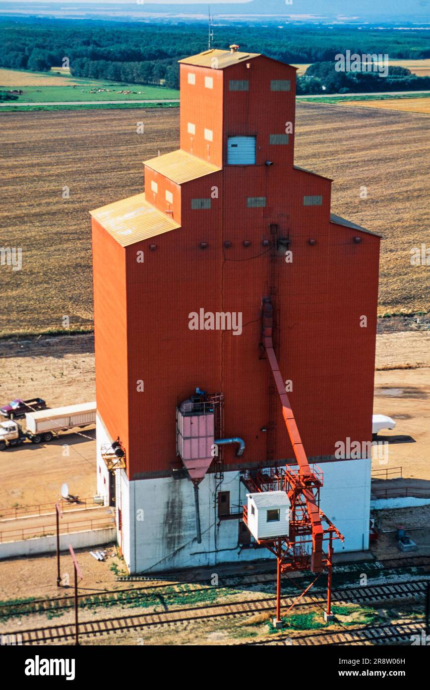 Aerial image of grain elevators Swan River Valley, Manitoba, Canada ...