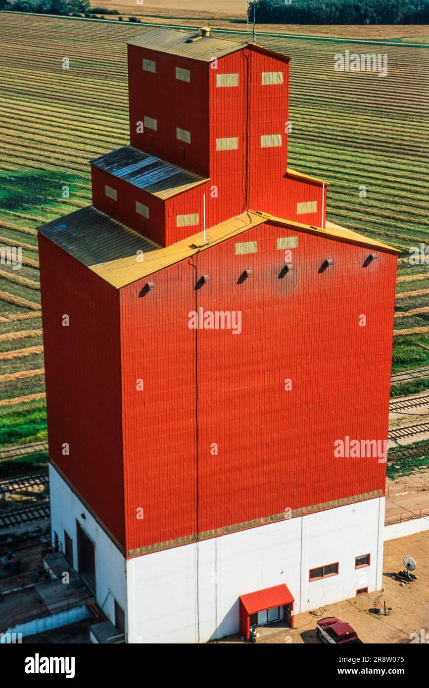 Aerial image of grain elevators Swan River Valley, Manitoba, Canada ...