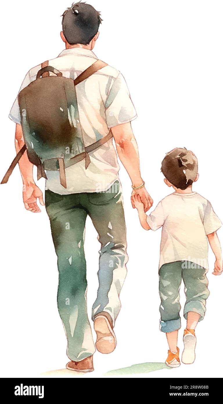 Father's day. Beautiful watercolor card father with kid. Isolated white ...