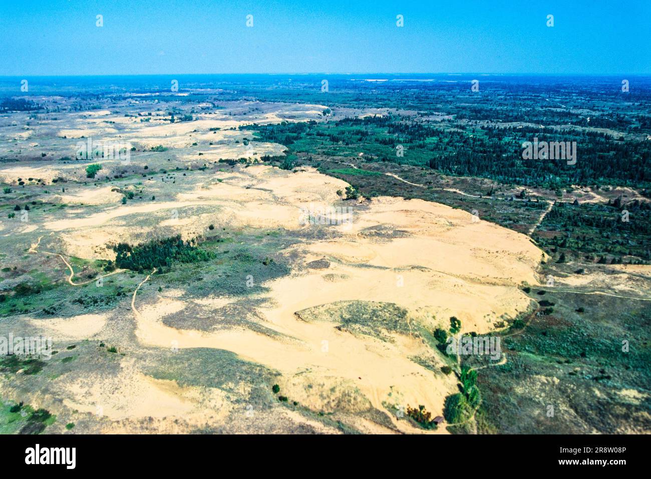 Aerial of Spirit Sands dunes Spruce Woods Provincial Park, Manitoba ...