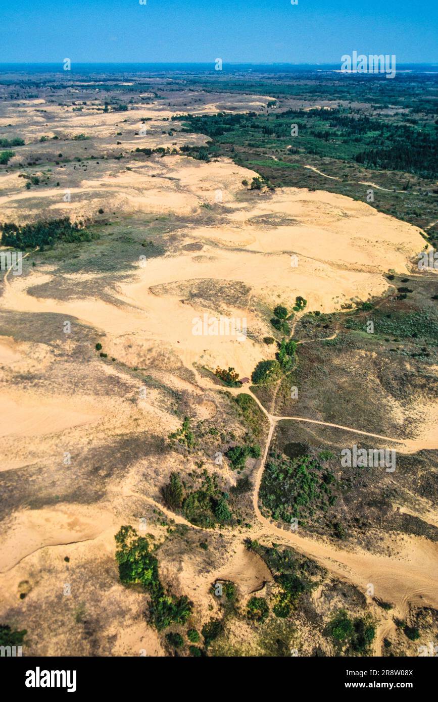 Aerial of Spirit Sands dunes Spruce Woods Provincial Park, Manitoba ...