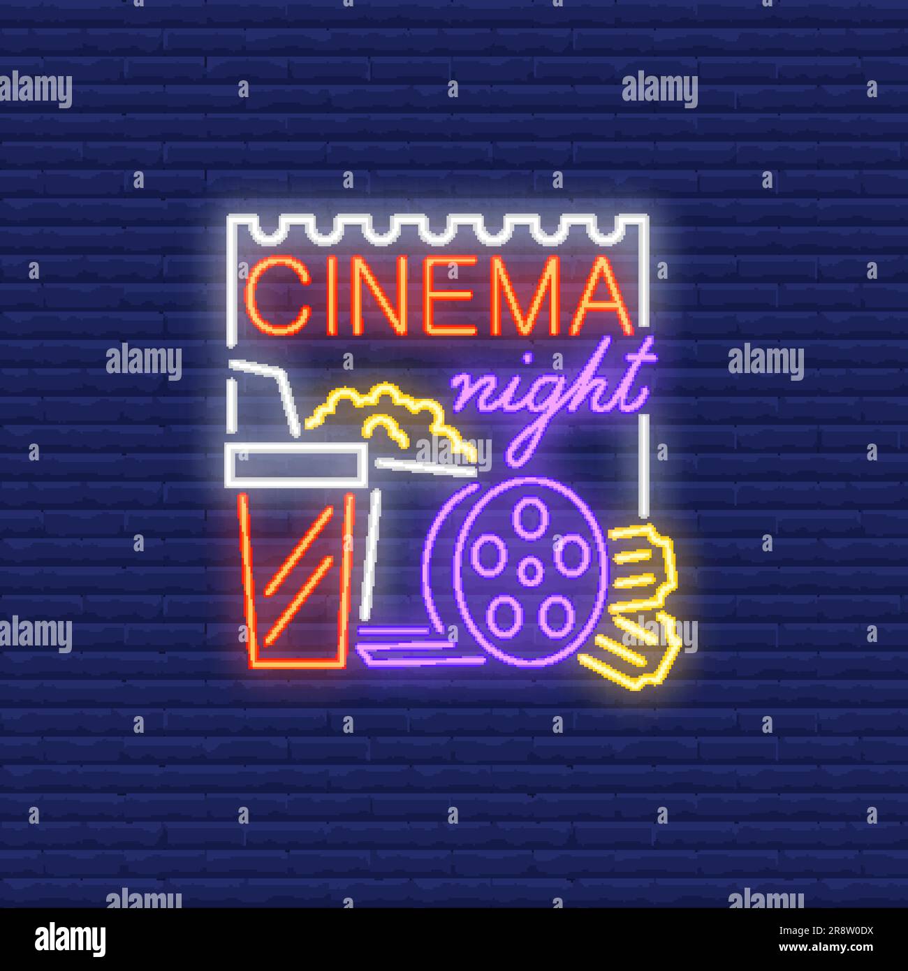Cinema Night Neon Sign with Ticket Shape Stock Vector Image & Art - Alamy