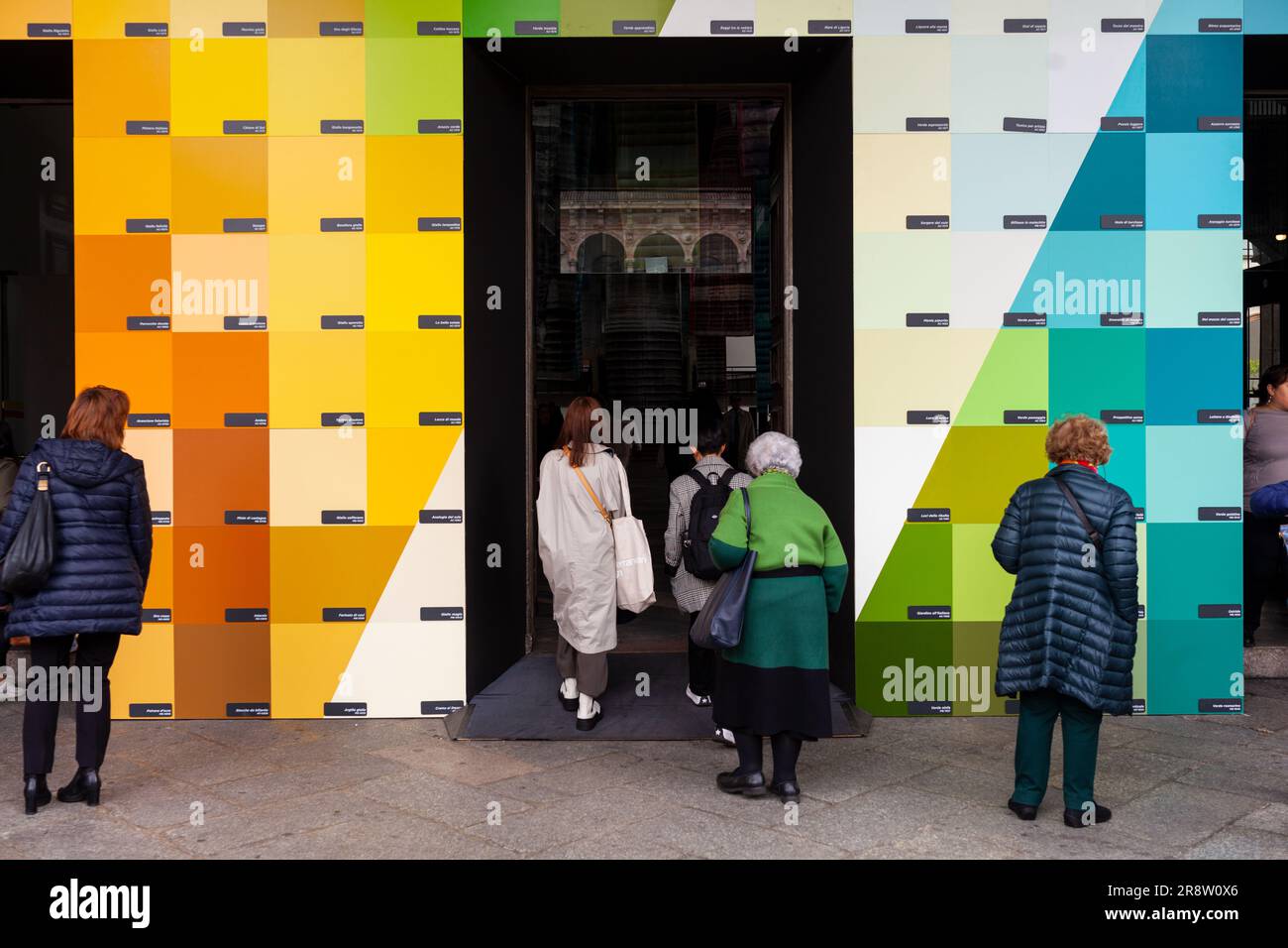 Milan, Italy - April 21, 2023: Installation titled L'arte del colore ...