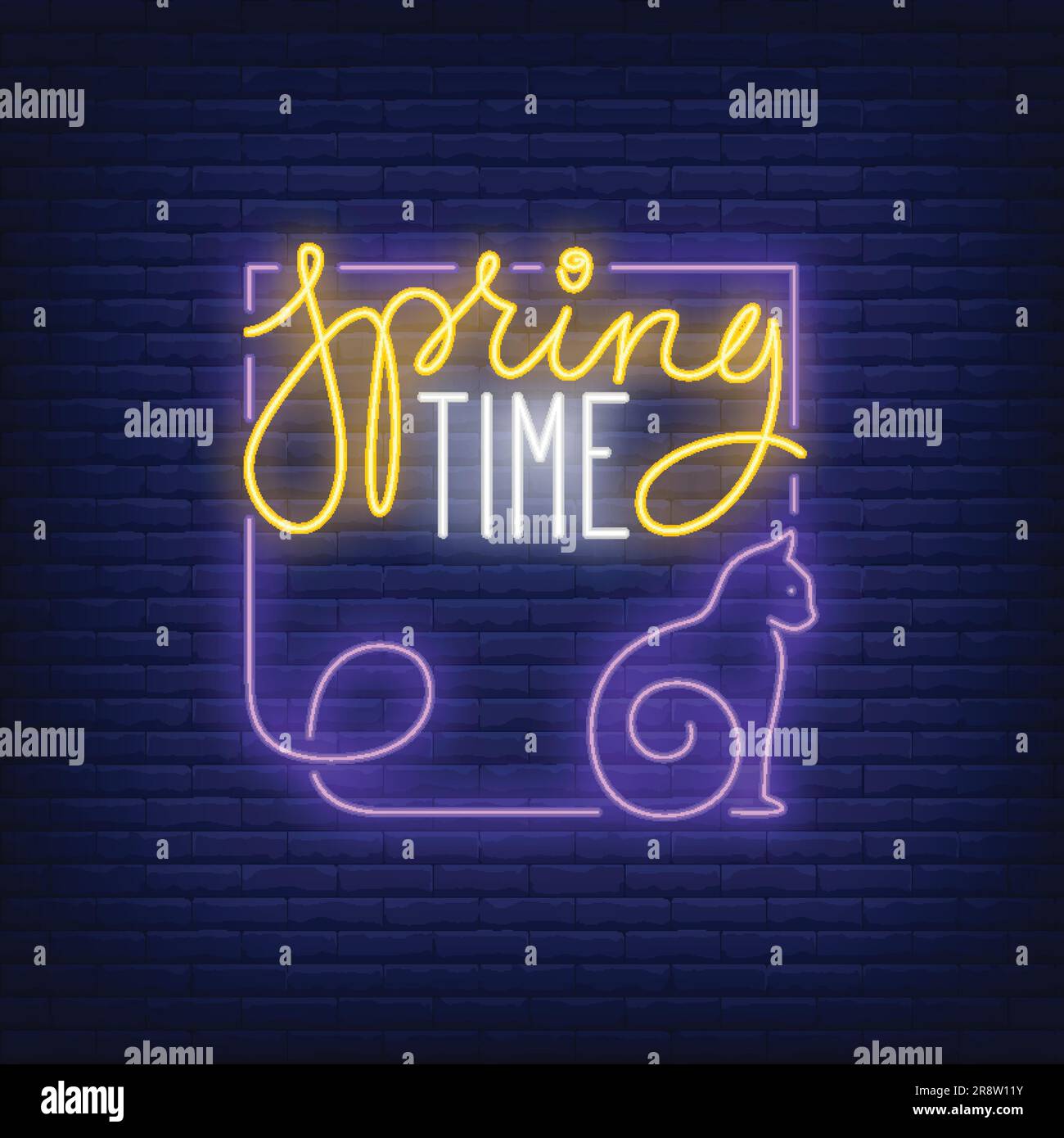 Spring time neon sign with cat Stock Vector Image & Art - Alamy
