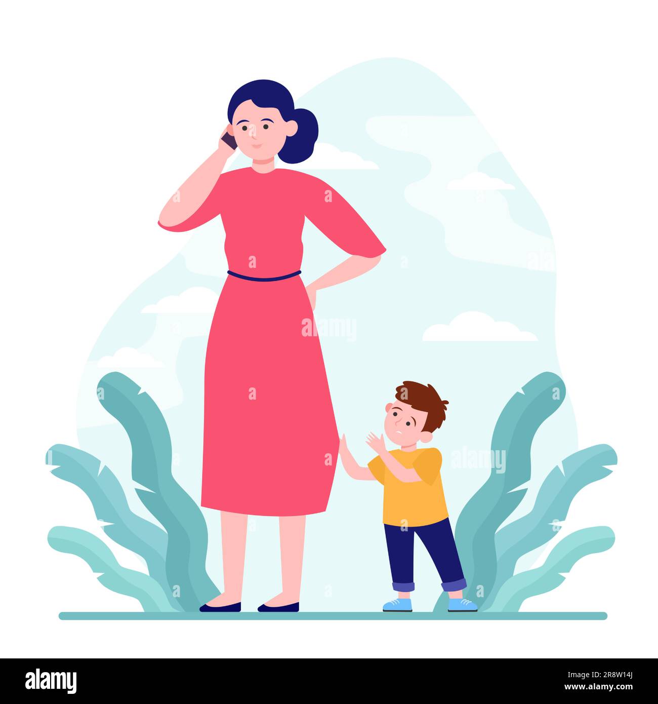 Mom on mobile phone with kid Stock Vector Images - Alamy