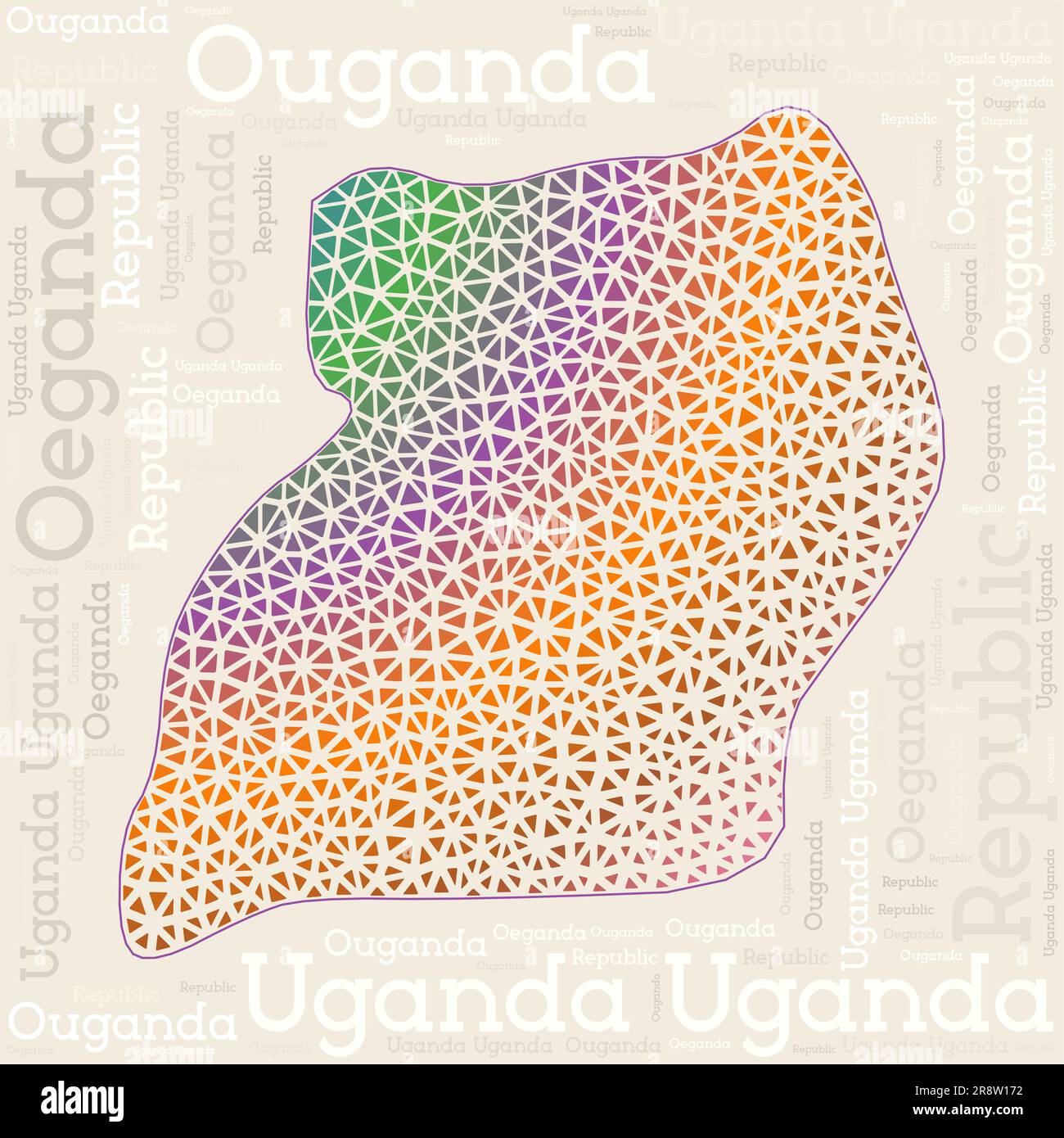 UGANDA map design. Country names in different languages and map shape ...