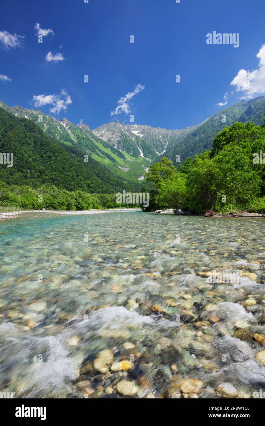 Hotaka mountain range and Azusa River in Kamikochi Stock Photo - Alamy
