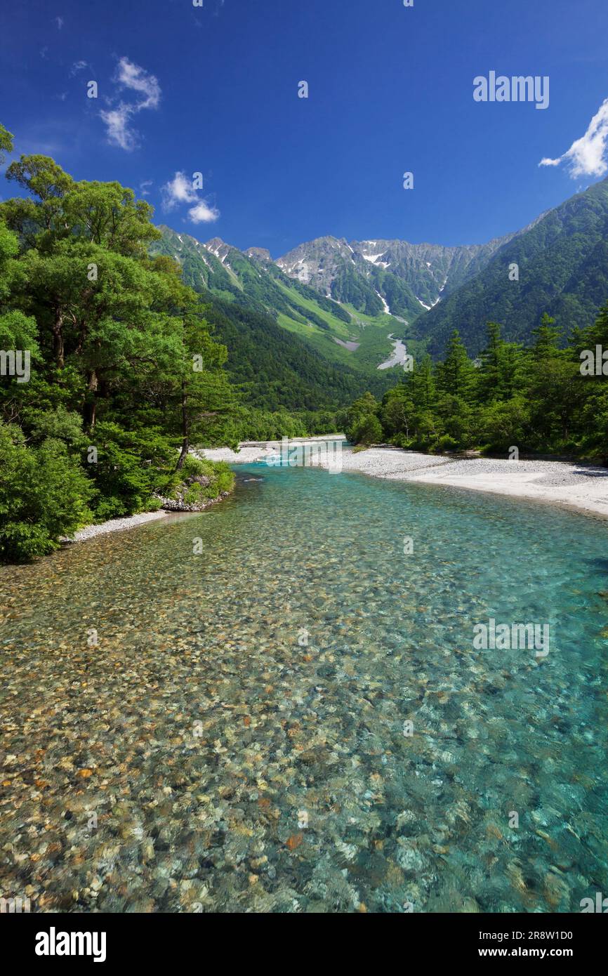 Hotaka mountain range and Azusa River in Kamikochi Stock Photo - Alamy