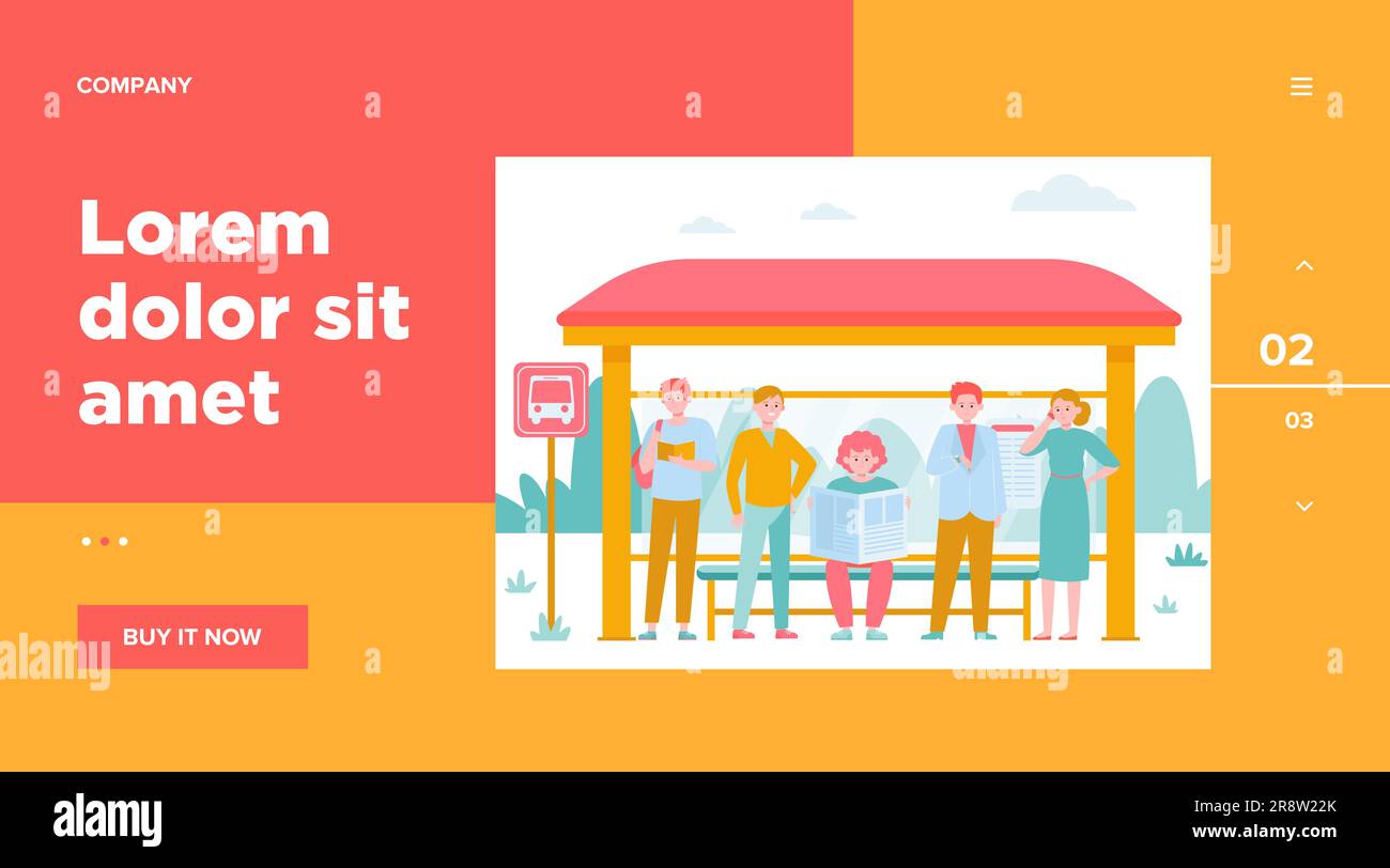 Cartoon passengers standing at bus stop Stock Vector Image & Art - Alamy