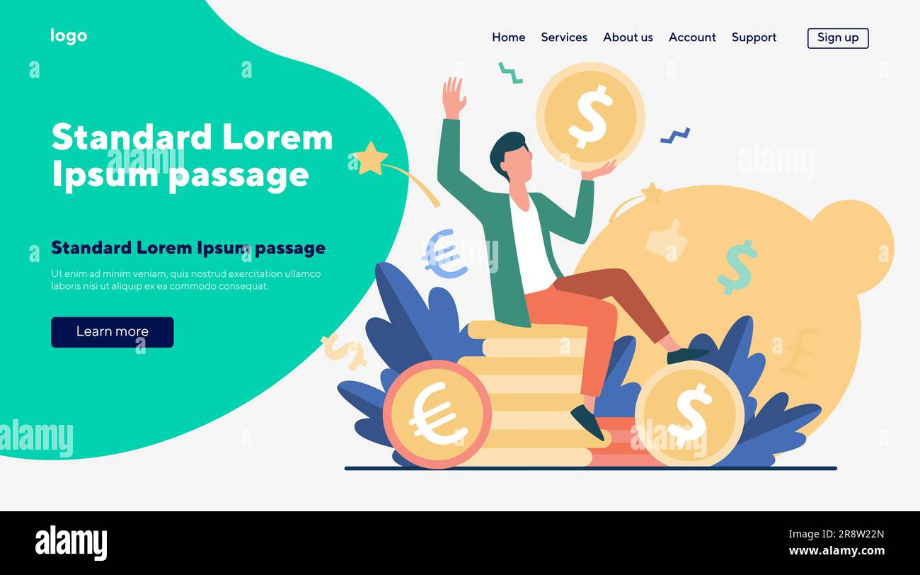 Happy businessman earning money flat vector illustration Stock Vector ...