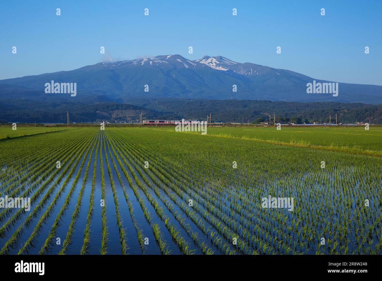 Mount Chokai and the Uetsu main line Stock Photo - Alamy