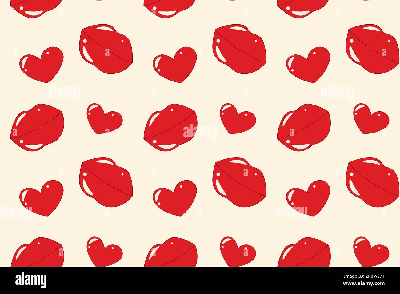 Endless Pattern of hearts in and lips cartoon style in trendy hues ...