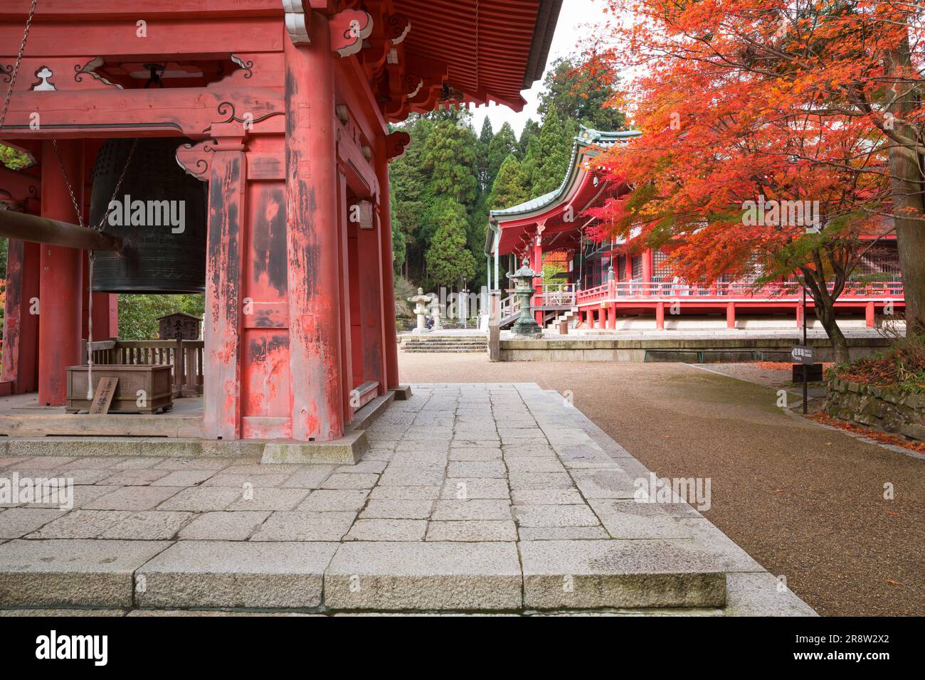 Daikodo and a belltower at Enryakuji Temple, Mount Hieizan in fall ...