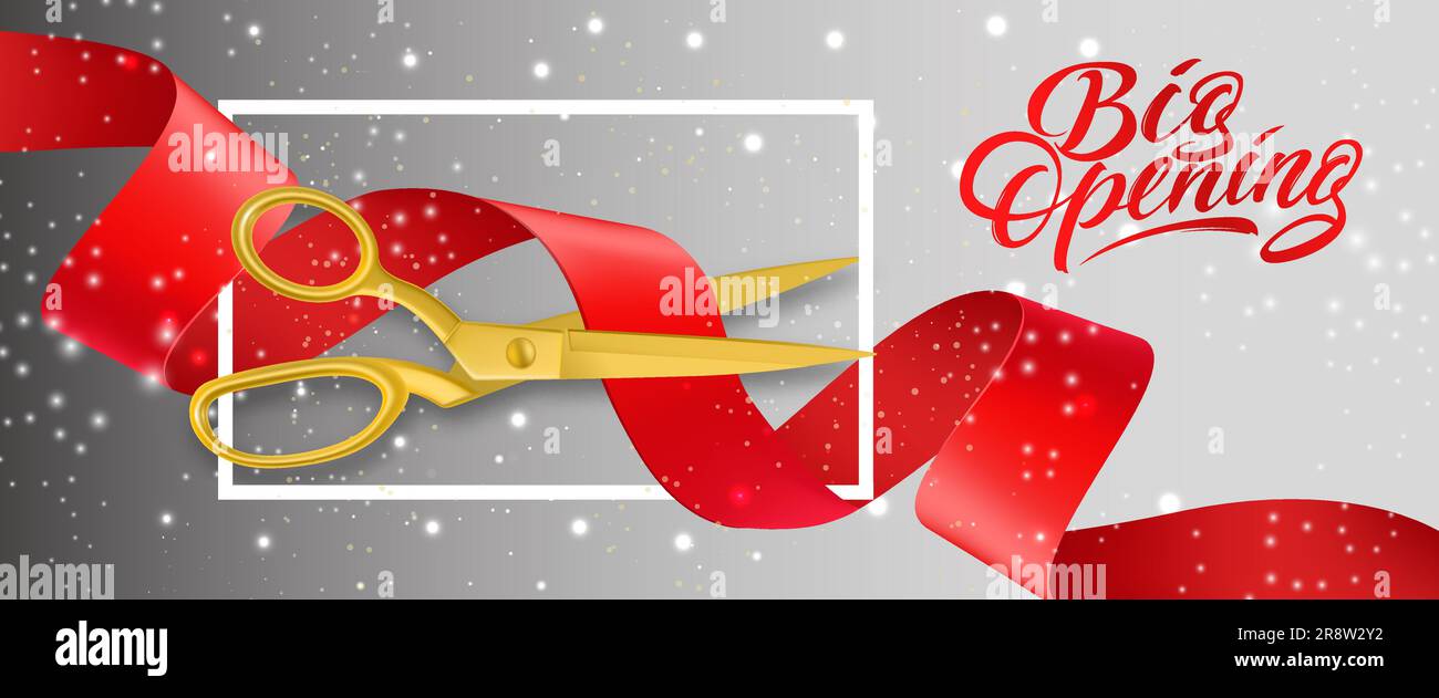 Big opening sparkling banner design with gold scissors Stock Vector ...