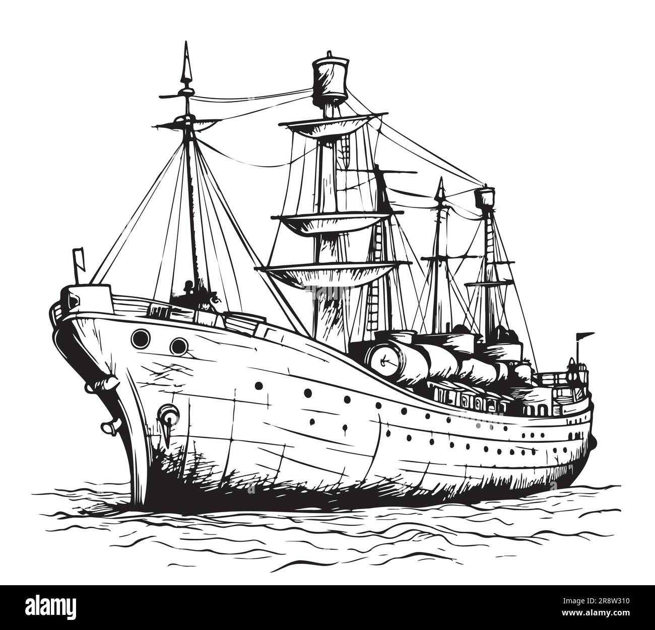 Retro ship sketch hand drawn engraving style illustration Stock Vector ...