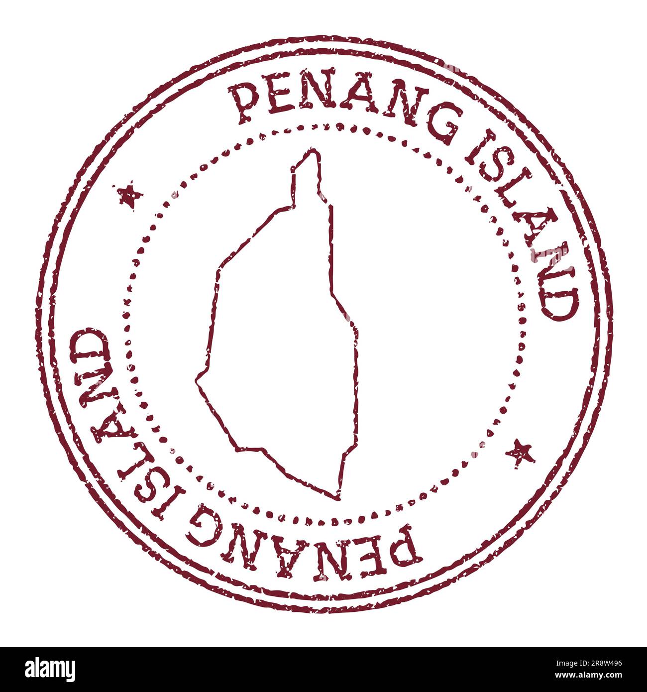 Penang Island round rubber stamp with island map. Vintage red passport ...