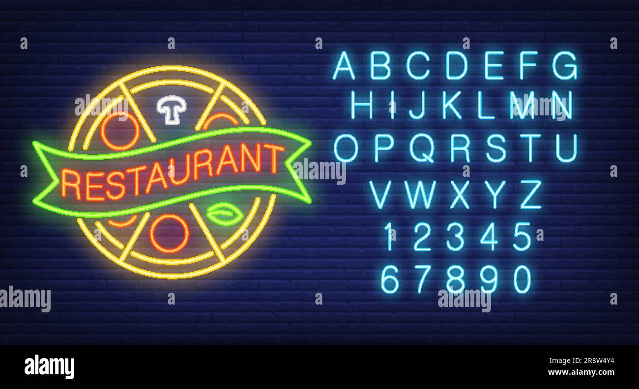 Restaurant lettering, pizza, English alphabet and numbers Stock Vector ...