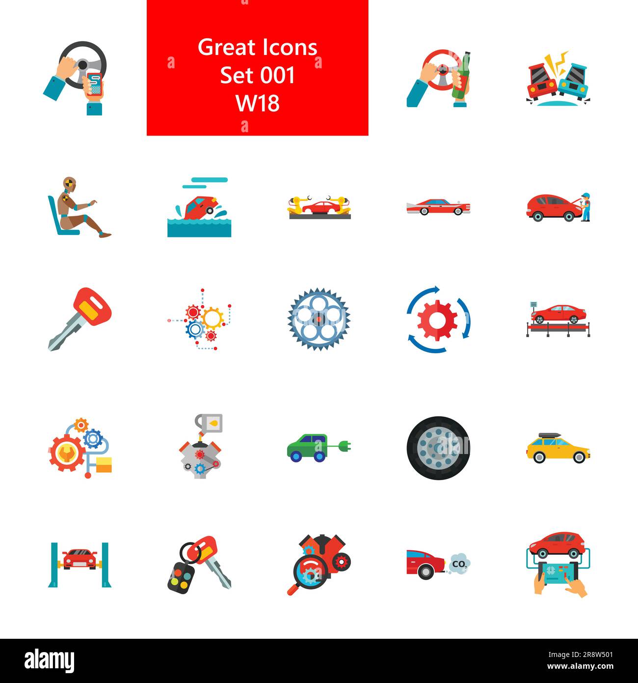 Car driving, car production, auto service icon set Stock Vector Image ...