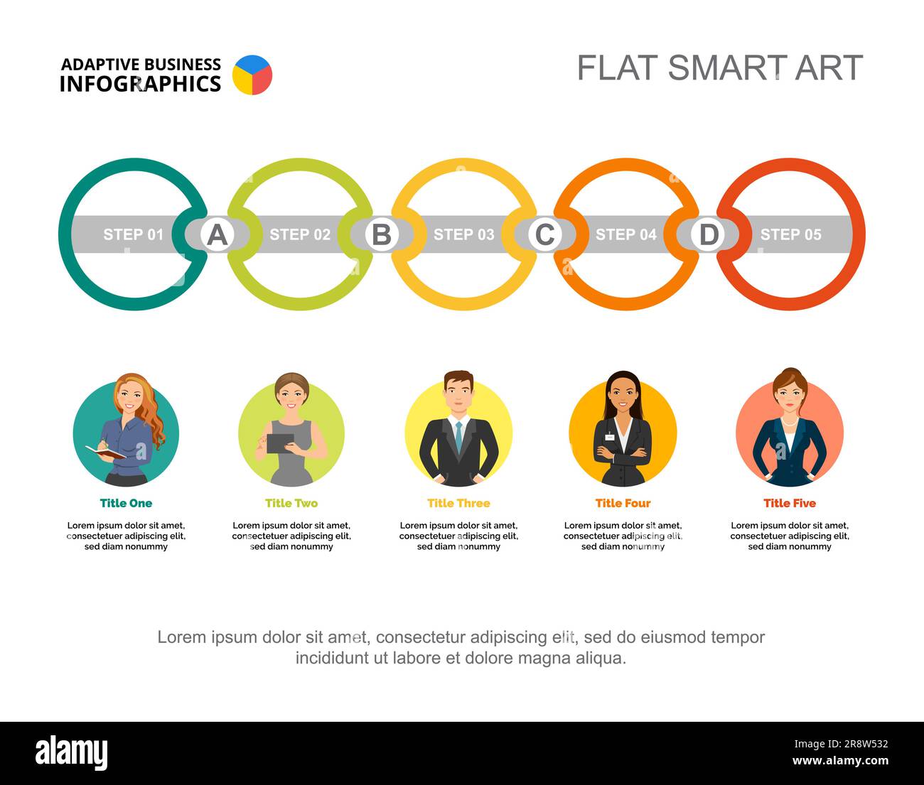 Five connected circles process chart template for presentation Stock ...