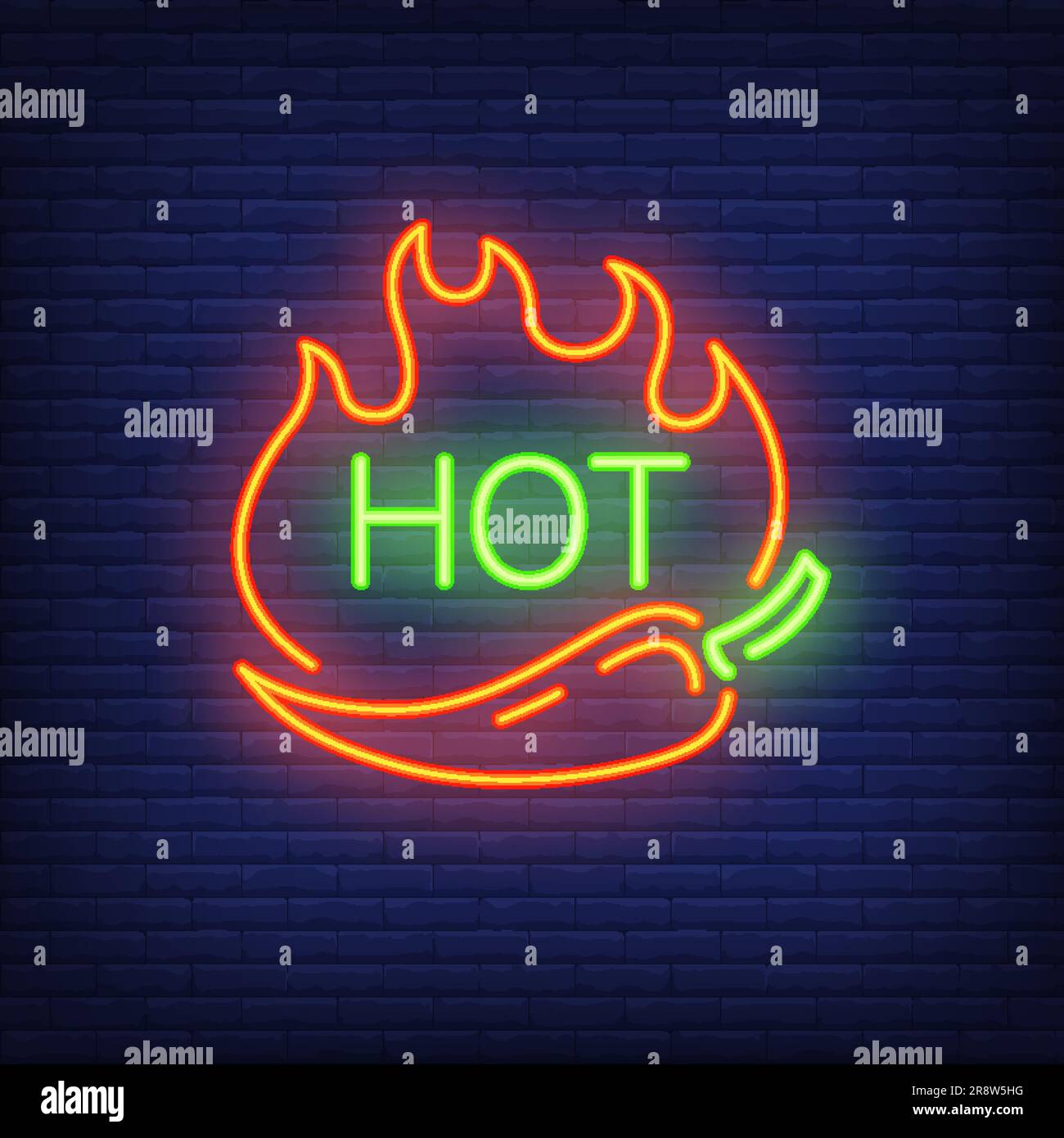 Hot chili neon sign with fire Stock Vector Image & Art - Alamy