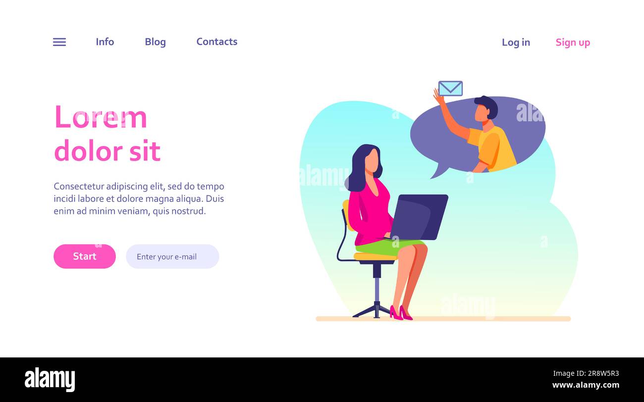 Office employee with laptop sending or receiving message Stock Vector ...