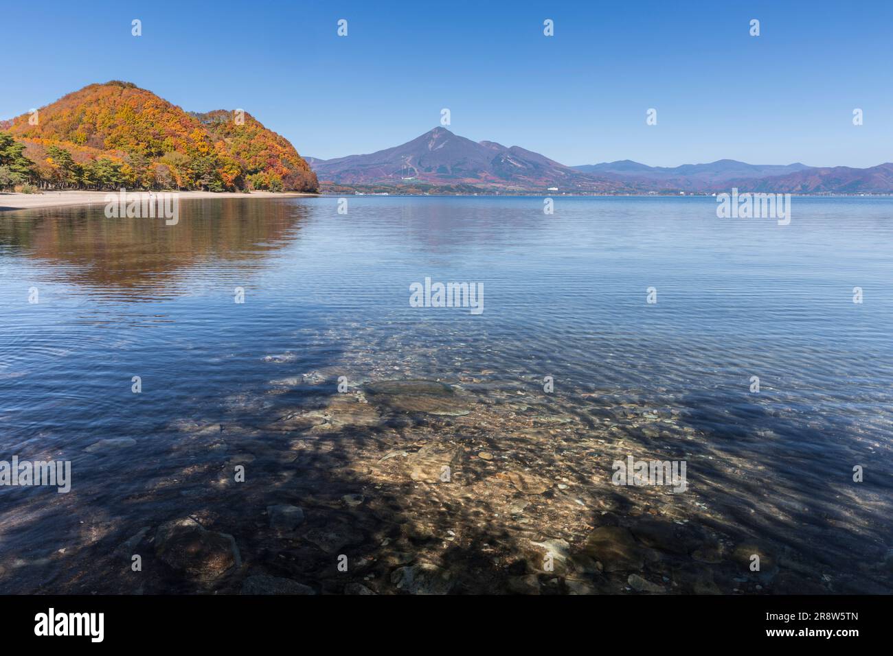 Inawashiro Lake and Bandai Mountain Stock Photo - Alamy