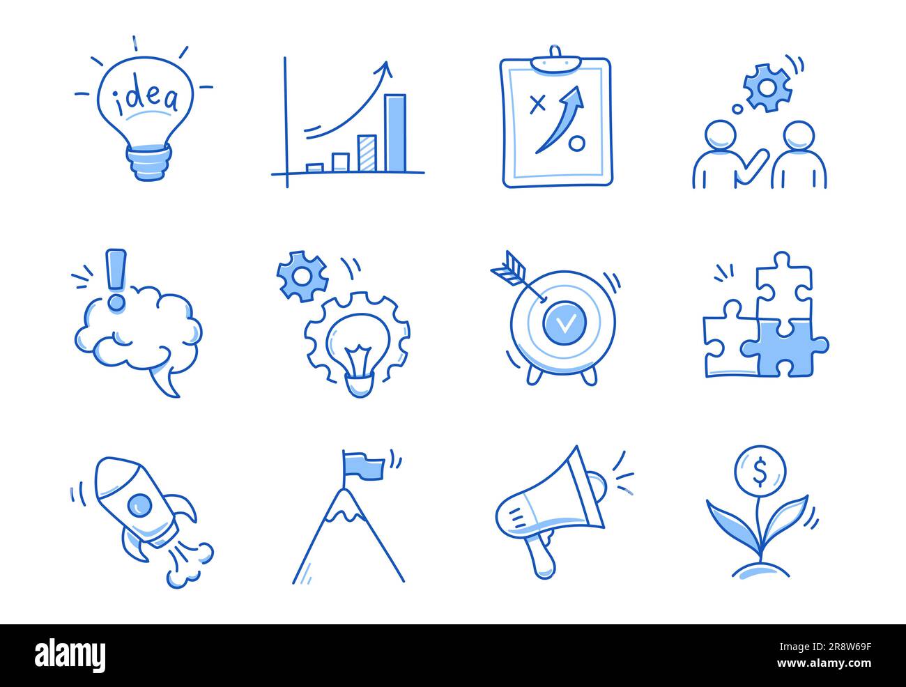 Business idea, startup doodle line icon set. Hand drawn doodle sketch line style business ...