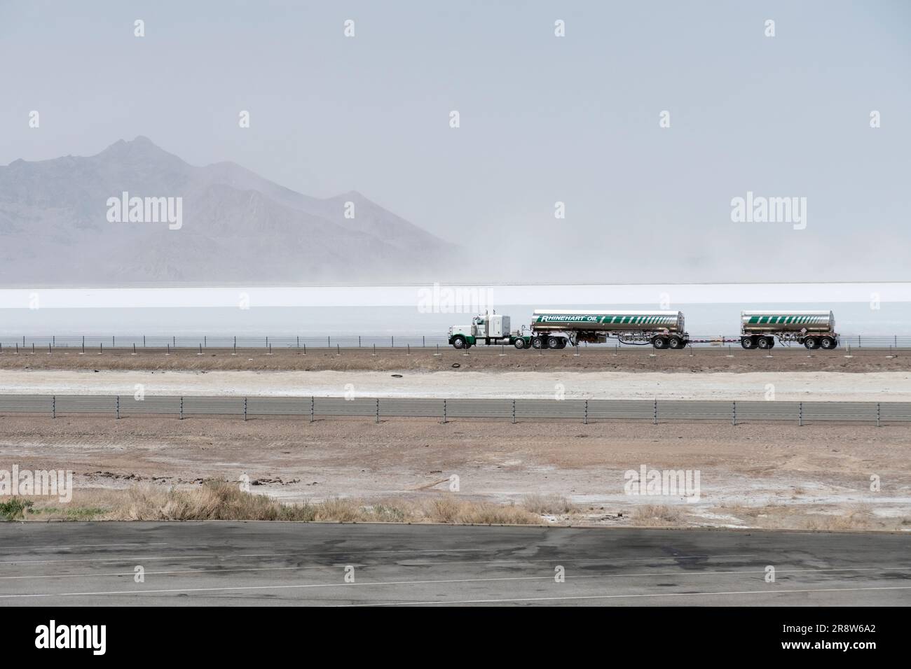 Usa, Utah. Interstate 80 running through the Bonneville Salt Flats ...