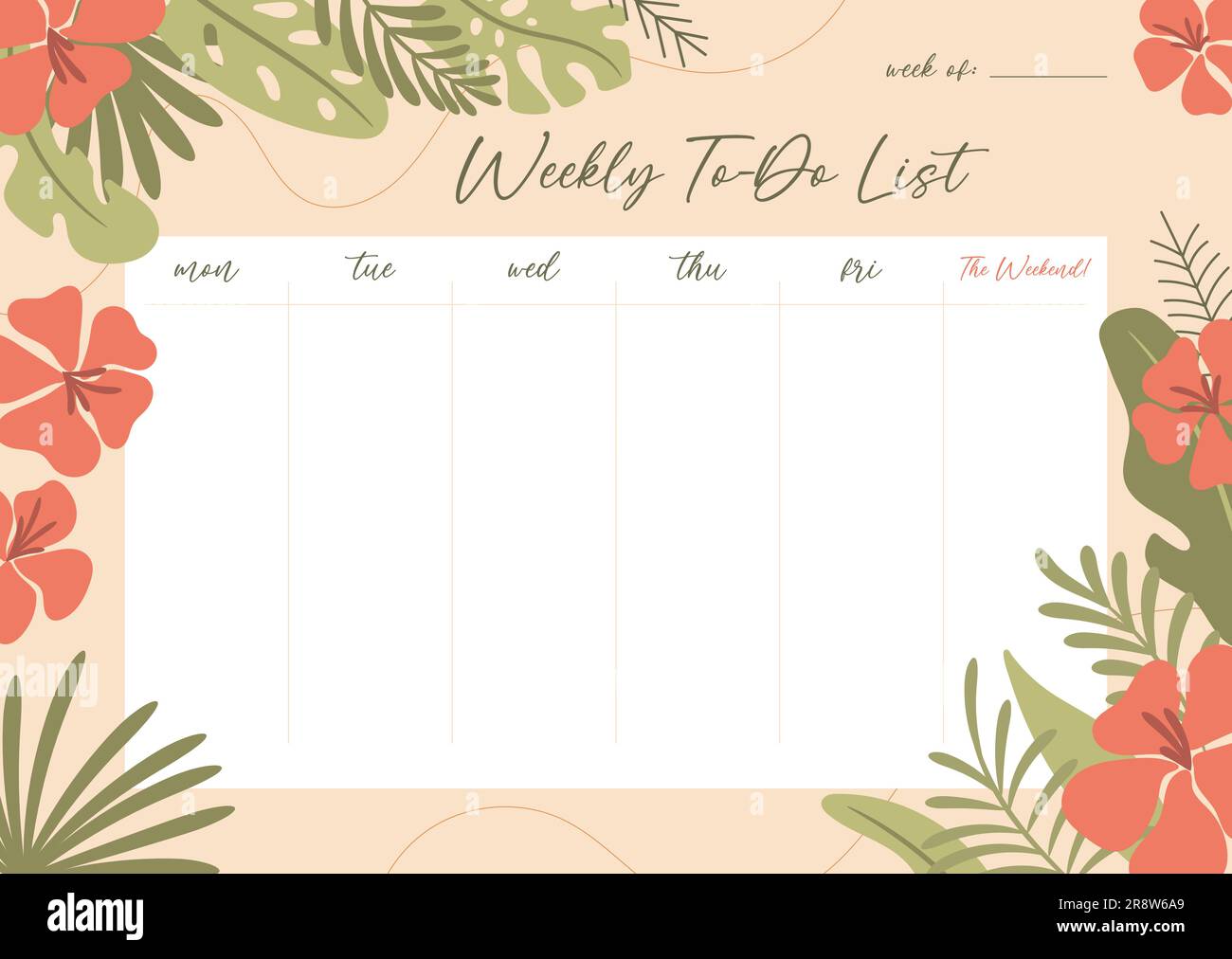 Printable weekly planner concept, with tropical exotic background ...
