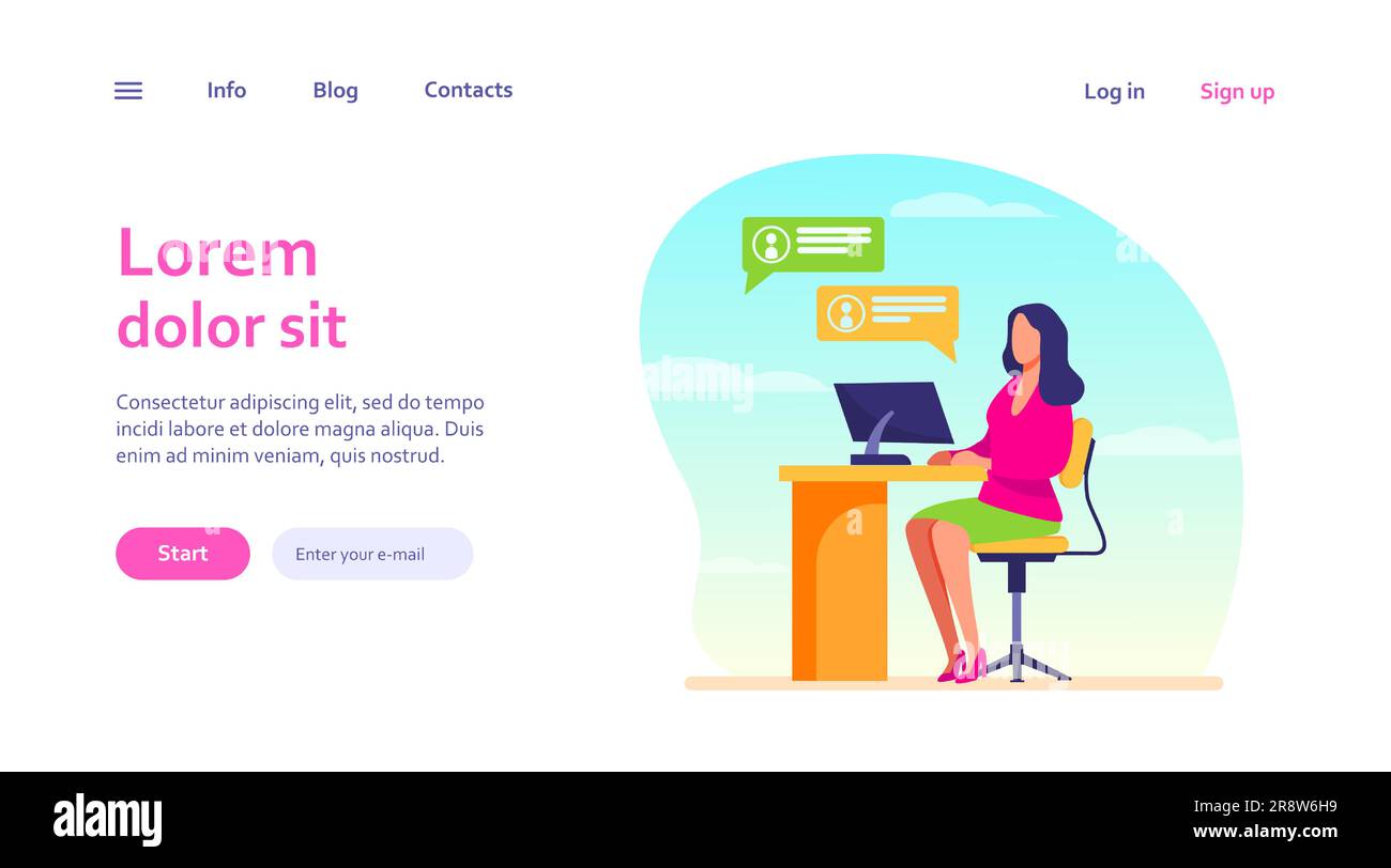 Woman working, typing and sending messages Stock Vector Image & Art - Alamy