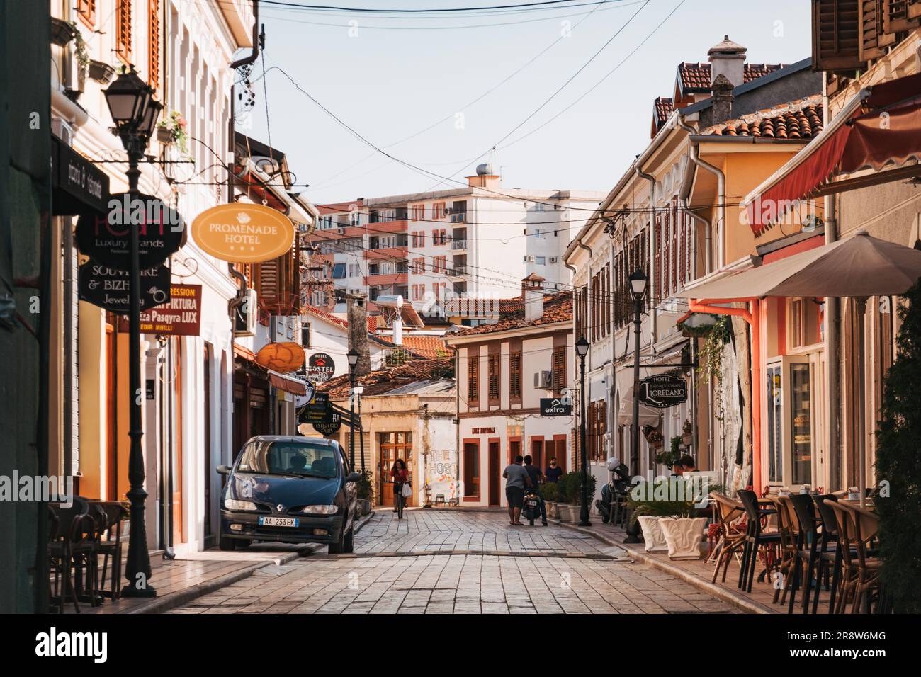 A mix of architecture on Rruga G'juhadol, a street in the center of ...