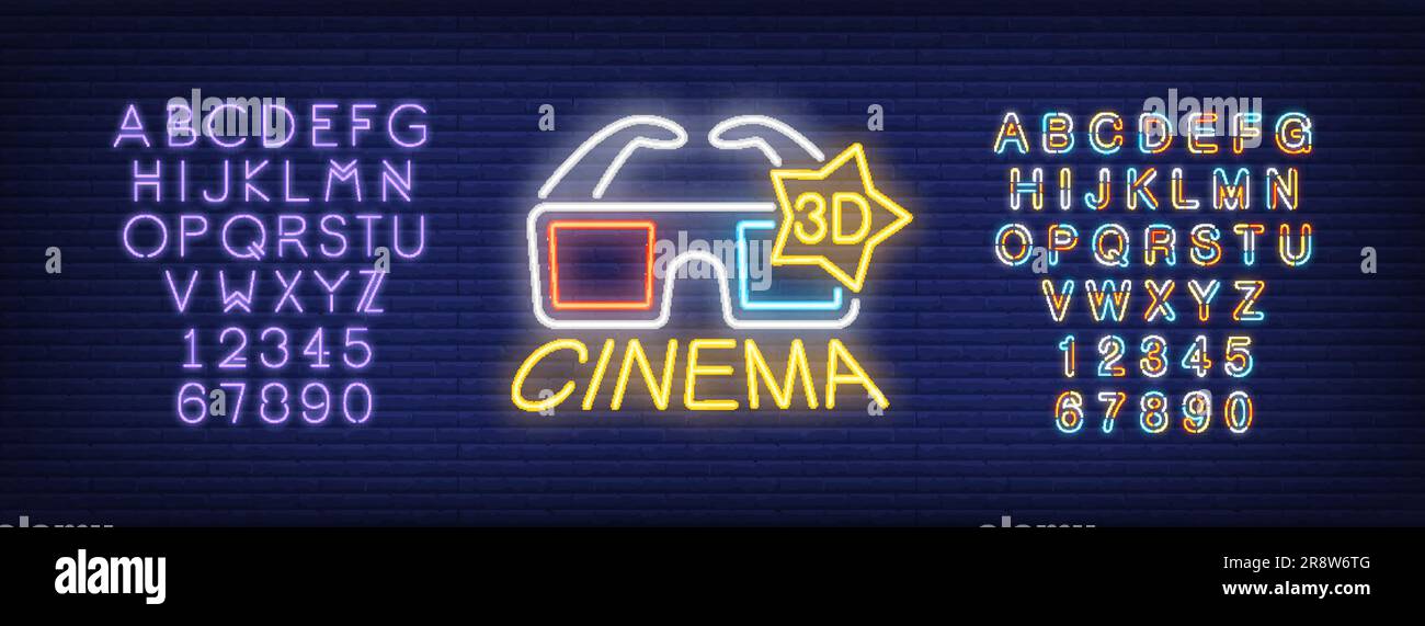 3D cinema and alphabet neon sign set Stock Vector Image & Art - Alamy