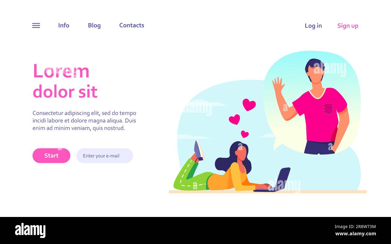 Romantic woman chatting with boyfriend via laptop Stock Vector Image ...