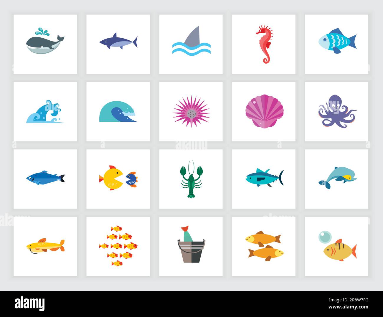 Sea life concept. Flat icon set Stock Vector Image & Art - Alamy
