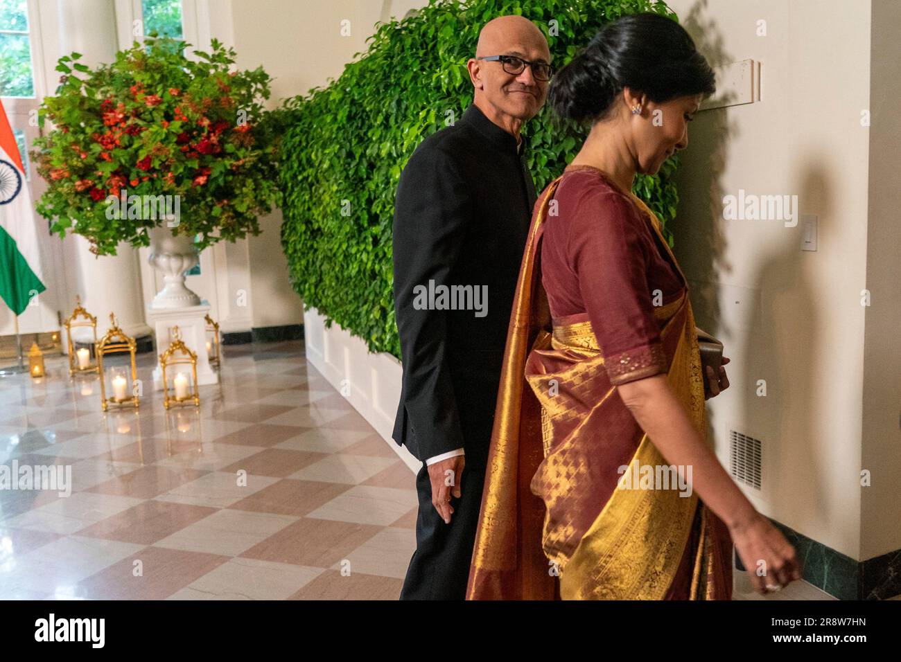 Microsoft CEO Satya Nadella and his wife Anu Nadella arrive for the ...