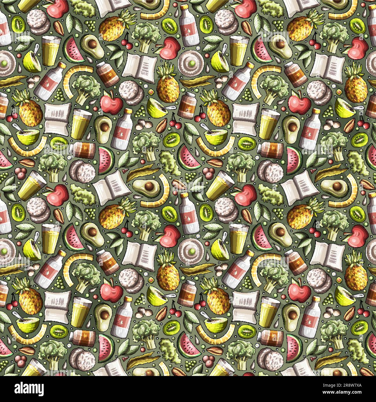 Cartoon cute doodles Diet food seamless pattern Stock Vector Image ...