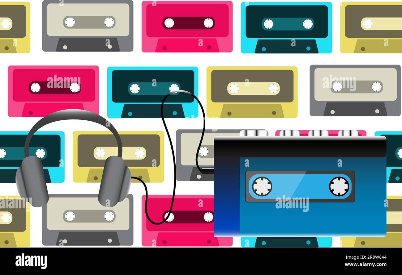 Blue old retro vintage hipster realistic volumetric portable music ...