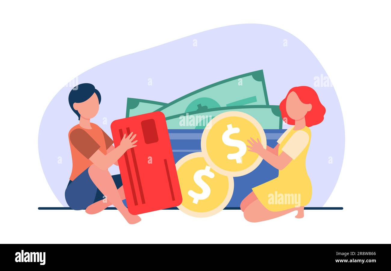 Two girls sitting together and counting money Stock Vector Image & Art ...