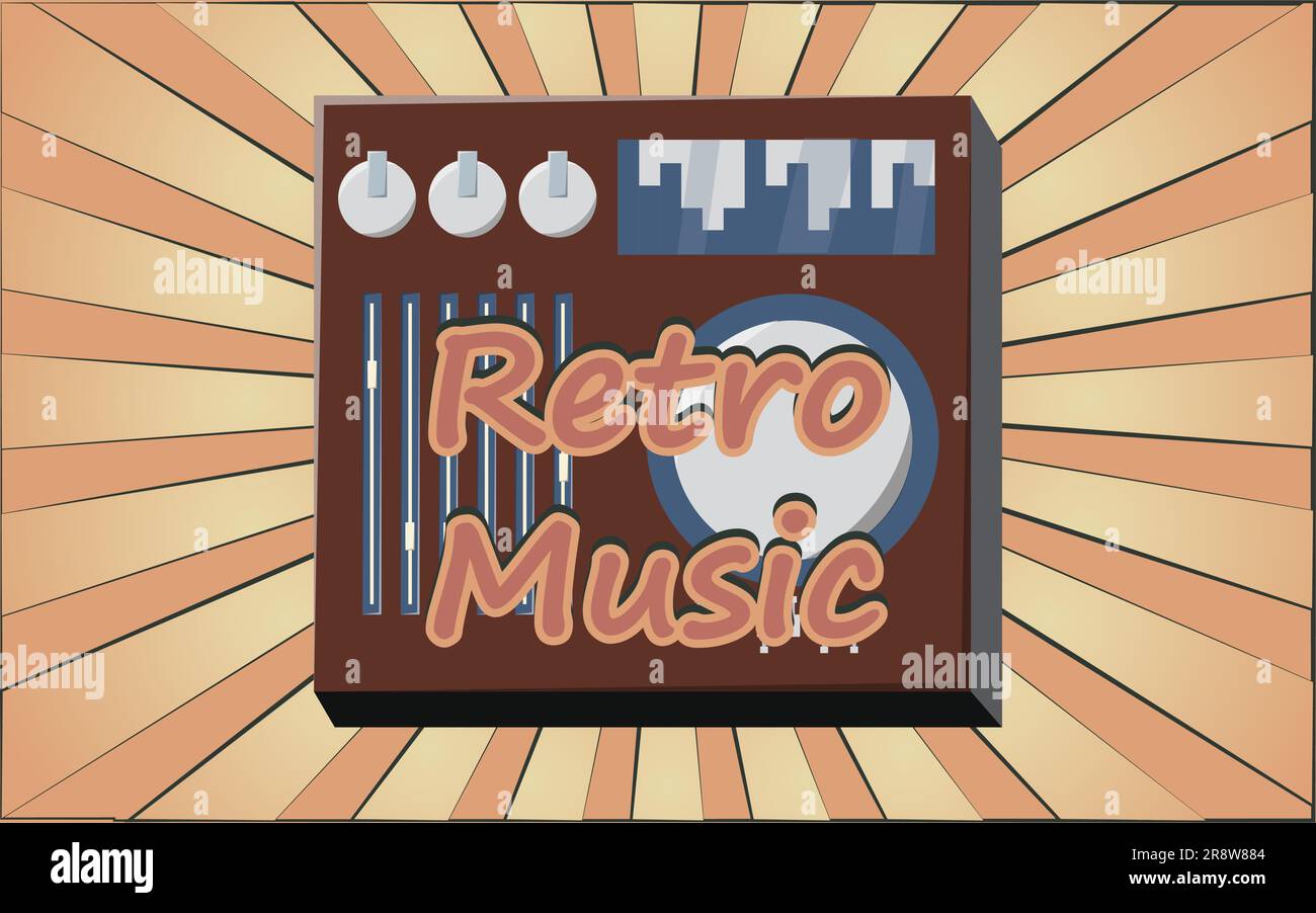 Old retro vintage poster with audio music equipment vinyl dj board with ...