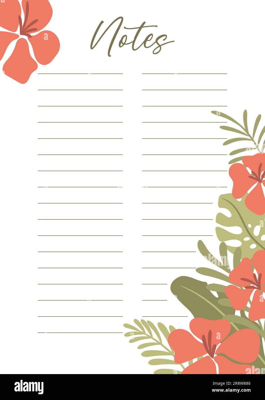 Printable notes concept, with tropical exotic background. Vector ...