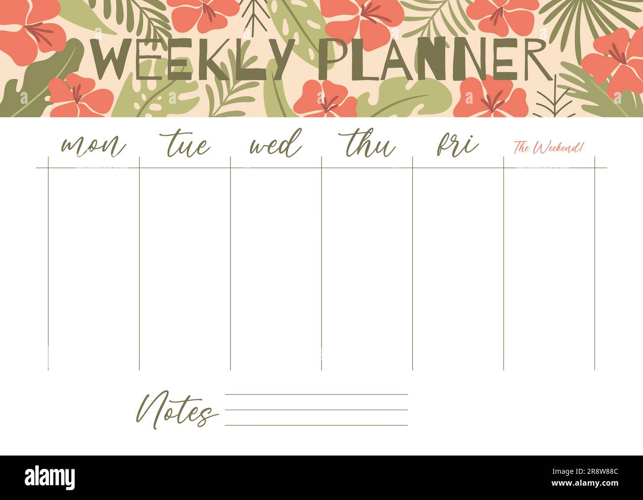 Printable weekly planner concept, with tropical exotic background ...
