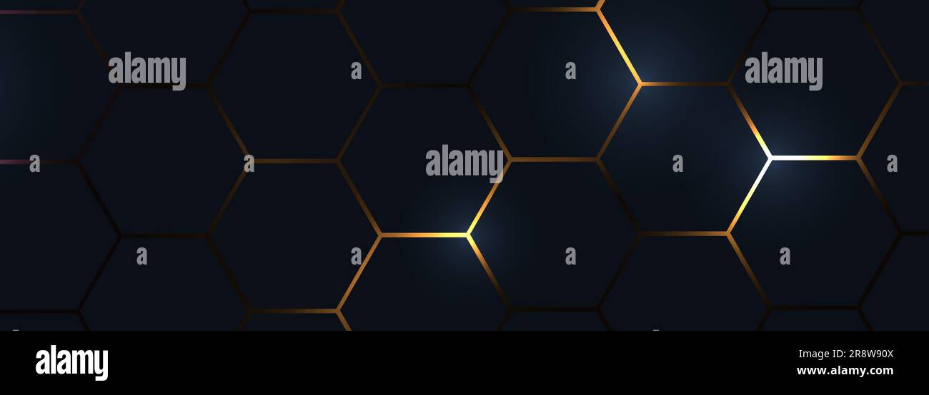 Hexagon technology black and yellow colored honeycomb wide abstract ...