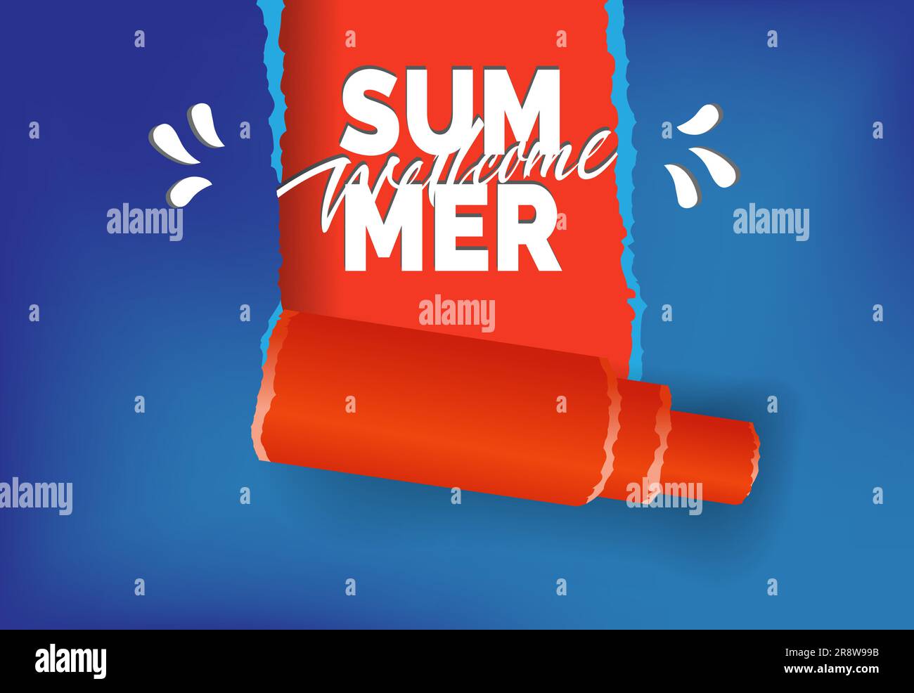 Welcome summer lettering on red rolled paper over red background Stock ...